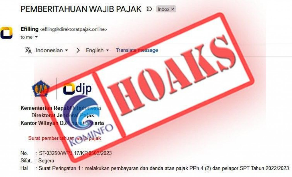 [HOAKS] Surat Elektronik Pemberitahuan Wajib Pajak Mengatasnamakan ...